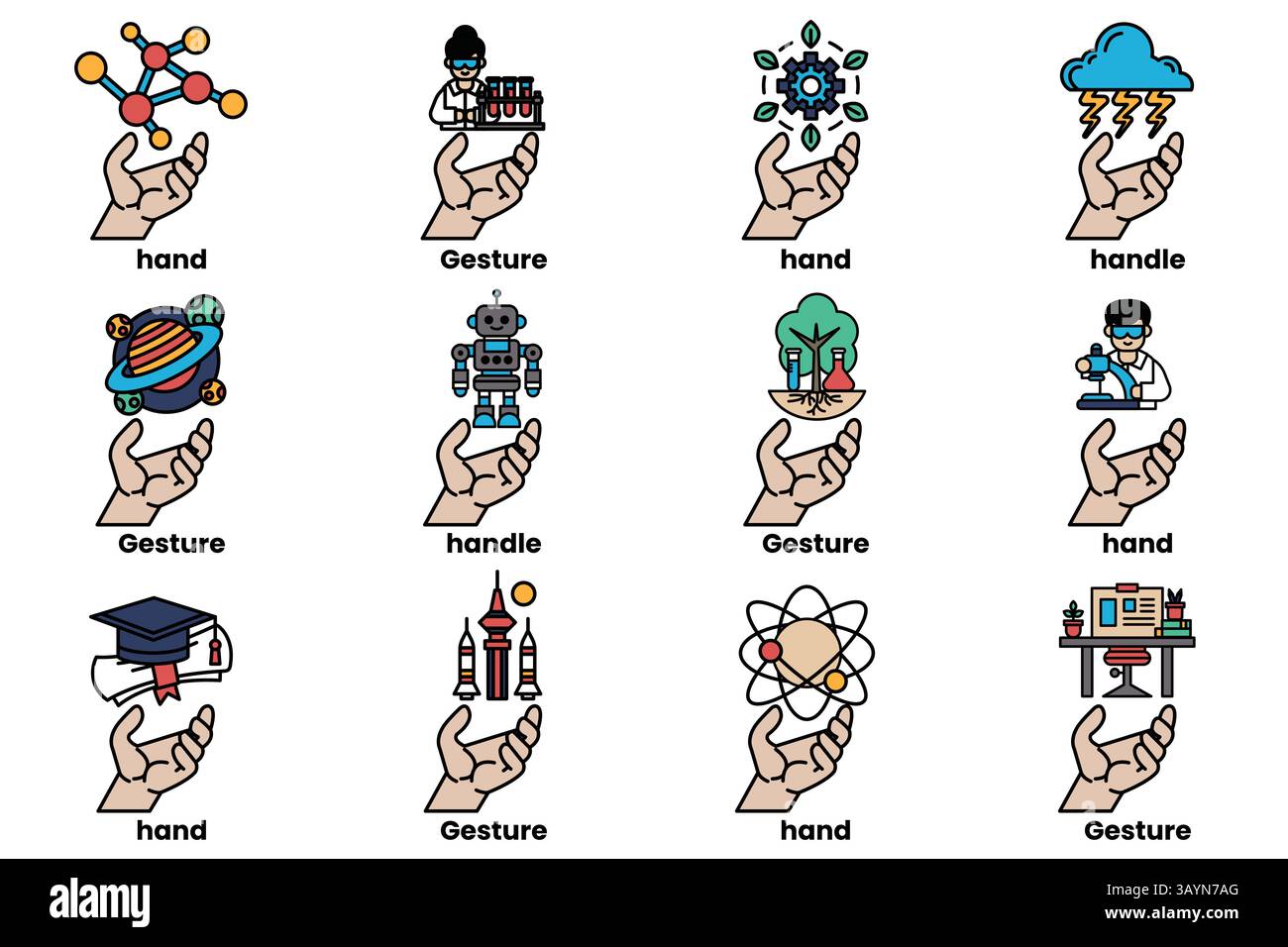 A Set of illustrations of hands and things in line art style Stock ...