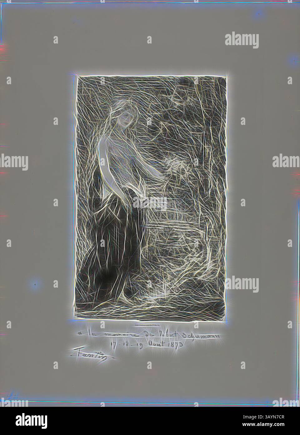A delicate figure stands gracefully, surrounded by swirling lines that ...