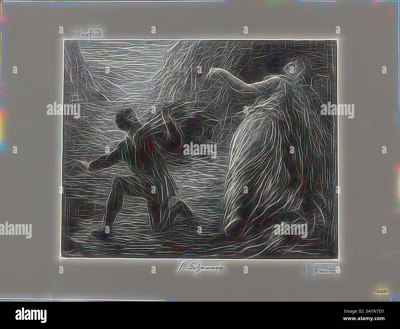 A dynamic scene depicting a dramatic encounter between two figures, one ...