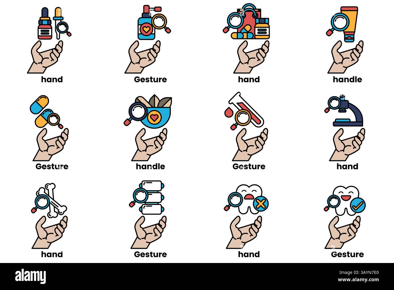 A Set of illustrations of hands and things in line art style Stock ...