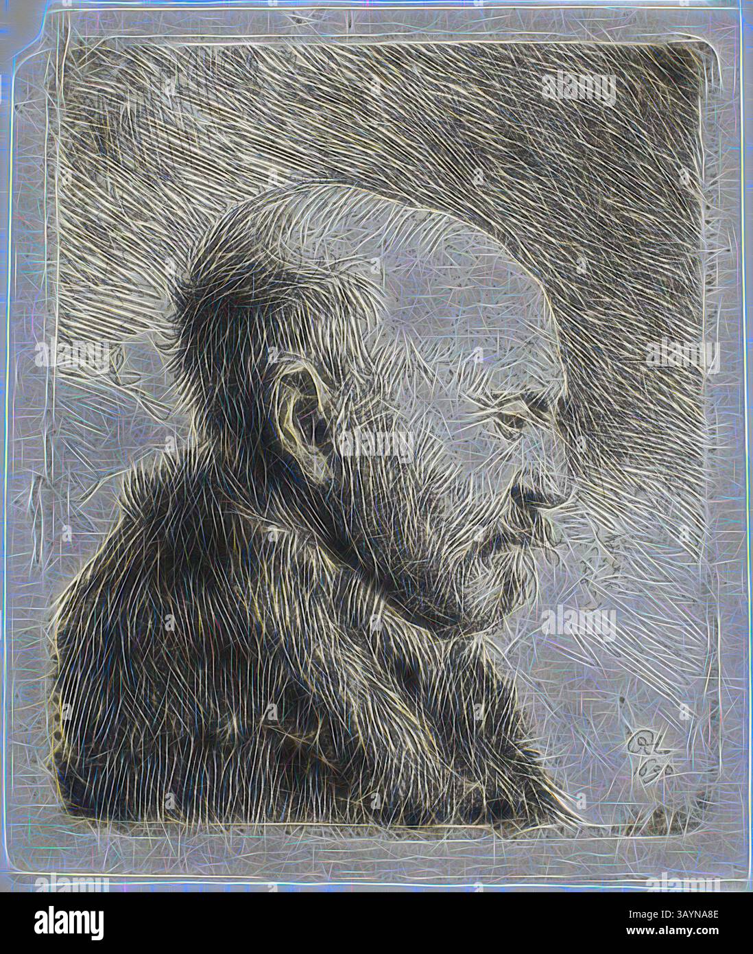 A detailed portrait of an elderly man, showcasing deep lines of age and ...