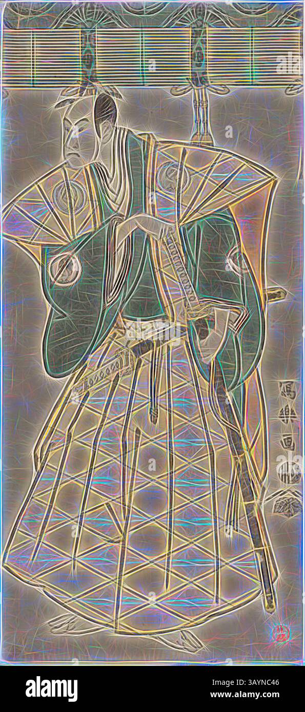 A dynamic figure in traditional attire, poised with a sword, exudes a ...