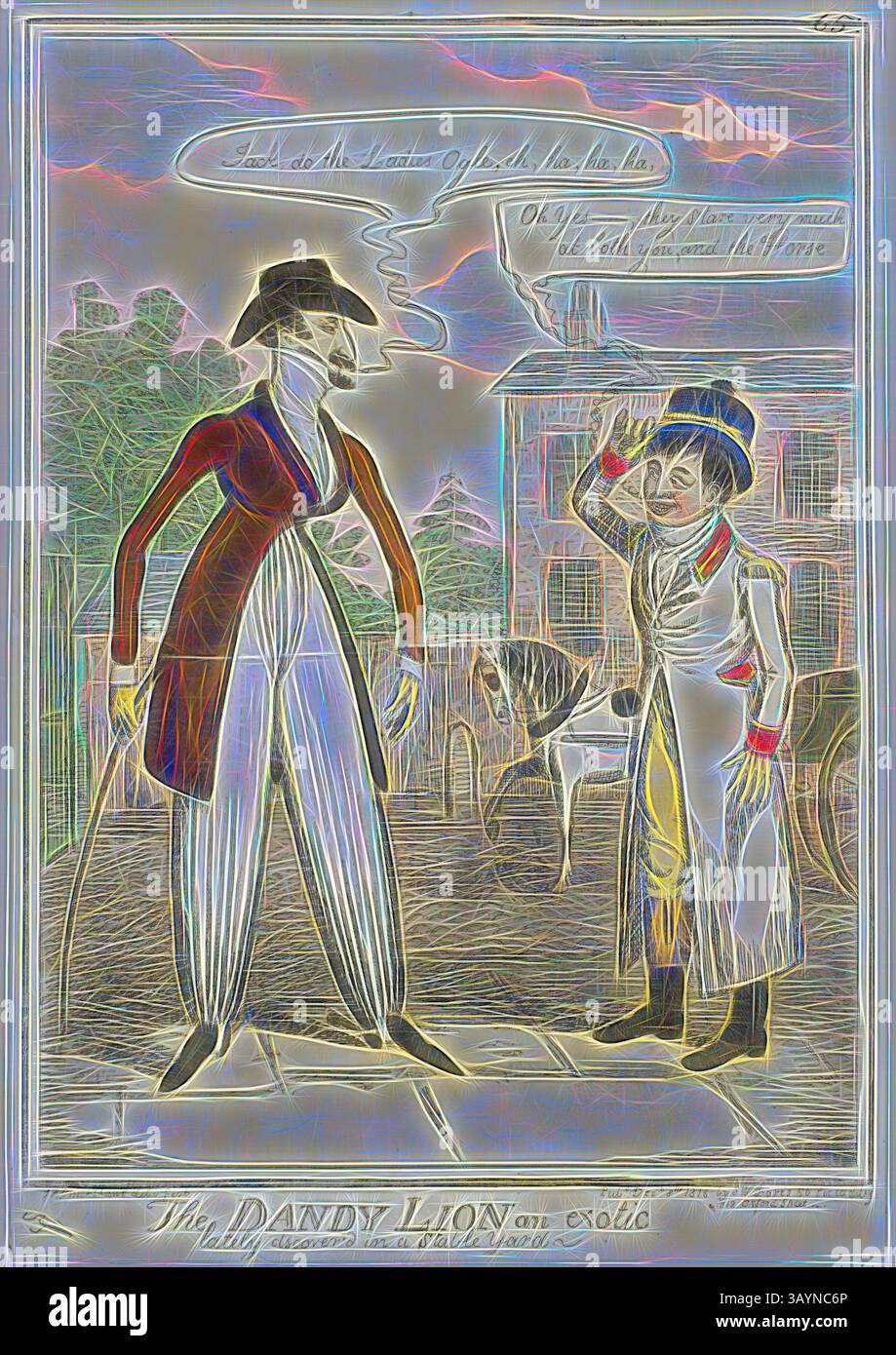 A whimsical scene featuring two elegantly dressed characters in a ...