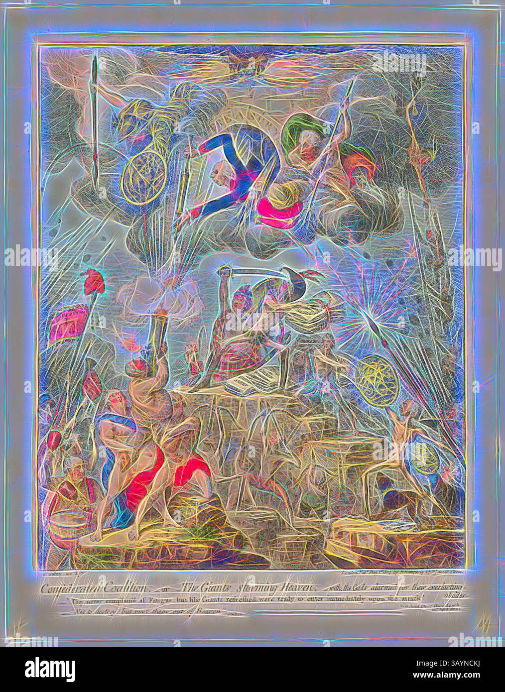 An intricate illustration depicts a celestial scene filled with dynamic ...