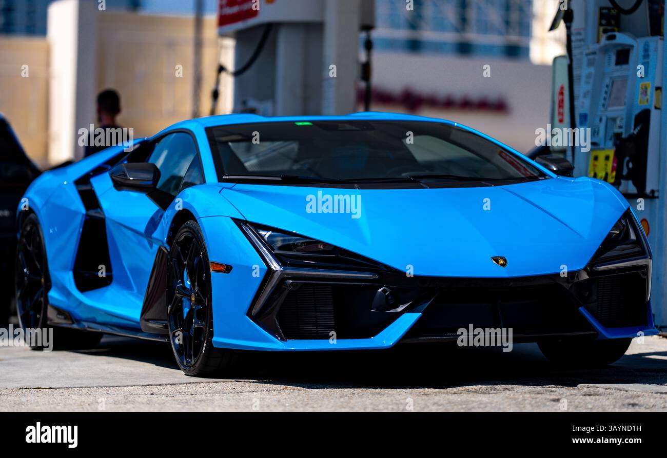 April 3, 2025. Miami. Lambo concept. Lamborghini super car on the city street. Lamborghini ...