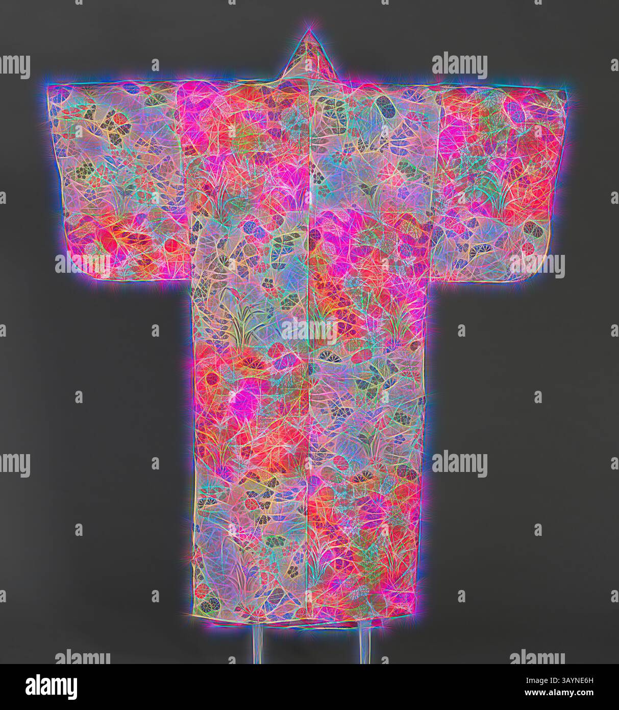 A traditional garment adorned with vibrant floral patterns, featuring ...