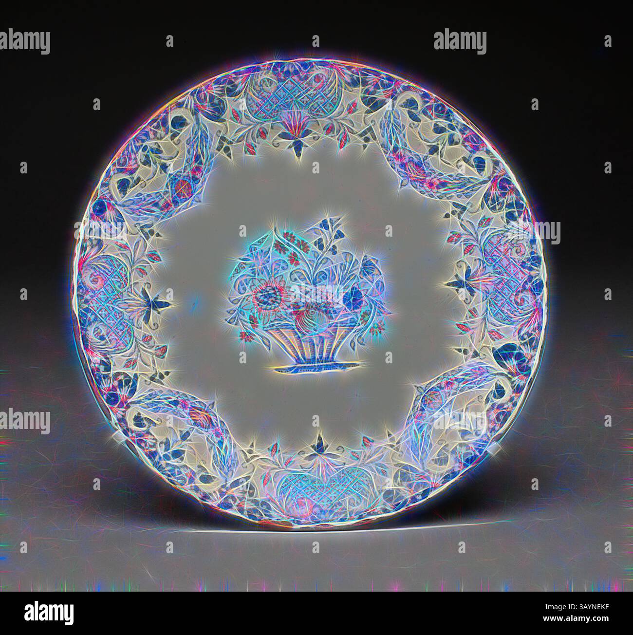 A decorative plate features intricate floral designs encircled by ...