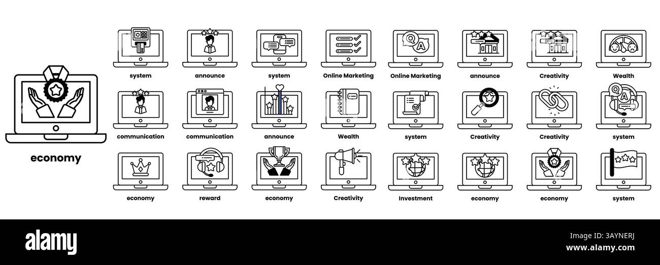 A Set of illustrations in the concept of computers and business objects ...