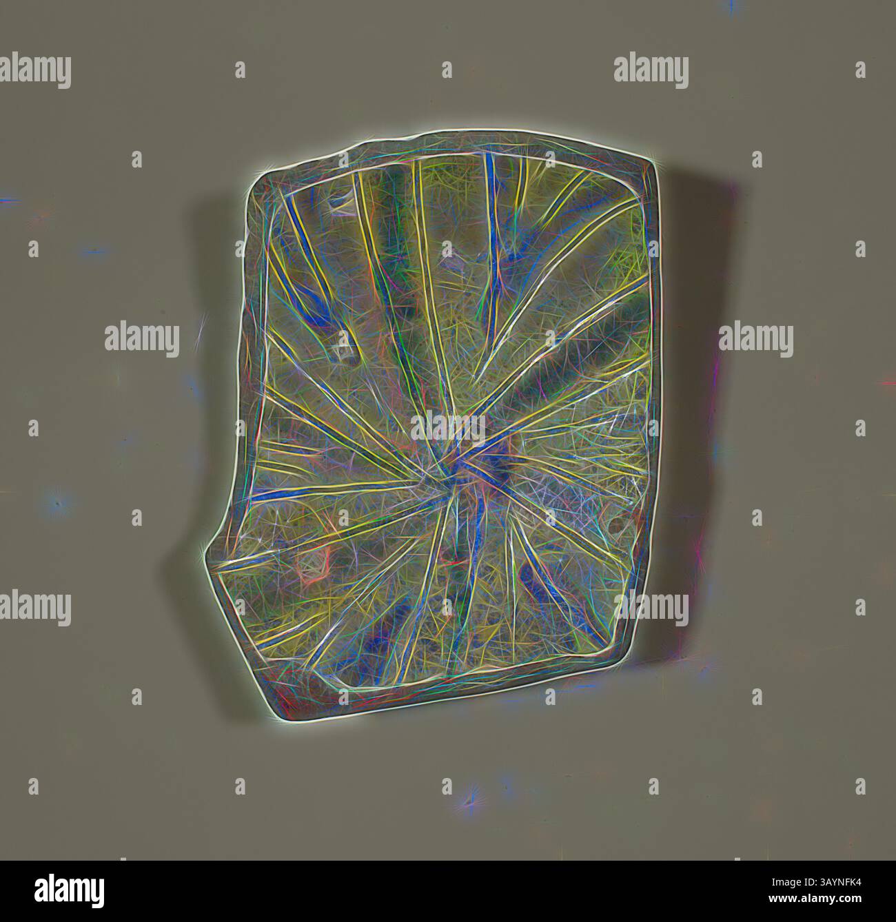 A jagged, translucent fragment showcases an intricate web of colorful ...