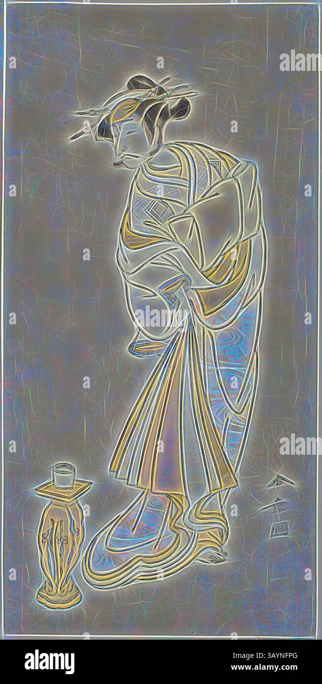 A graceful figure in traditional attire leans slightly forward, holding ...