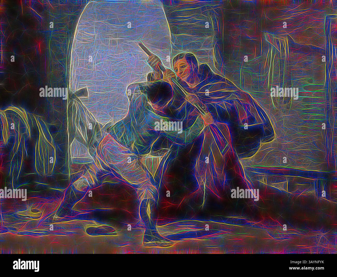 A dramatic confrontation unfolds between two figures, one wielding a ...