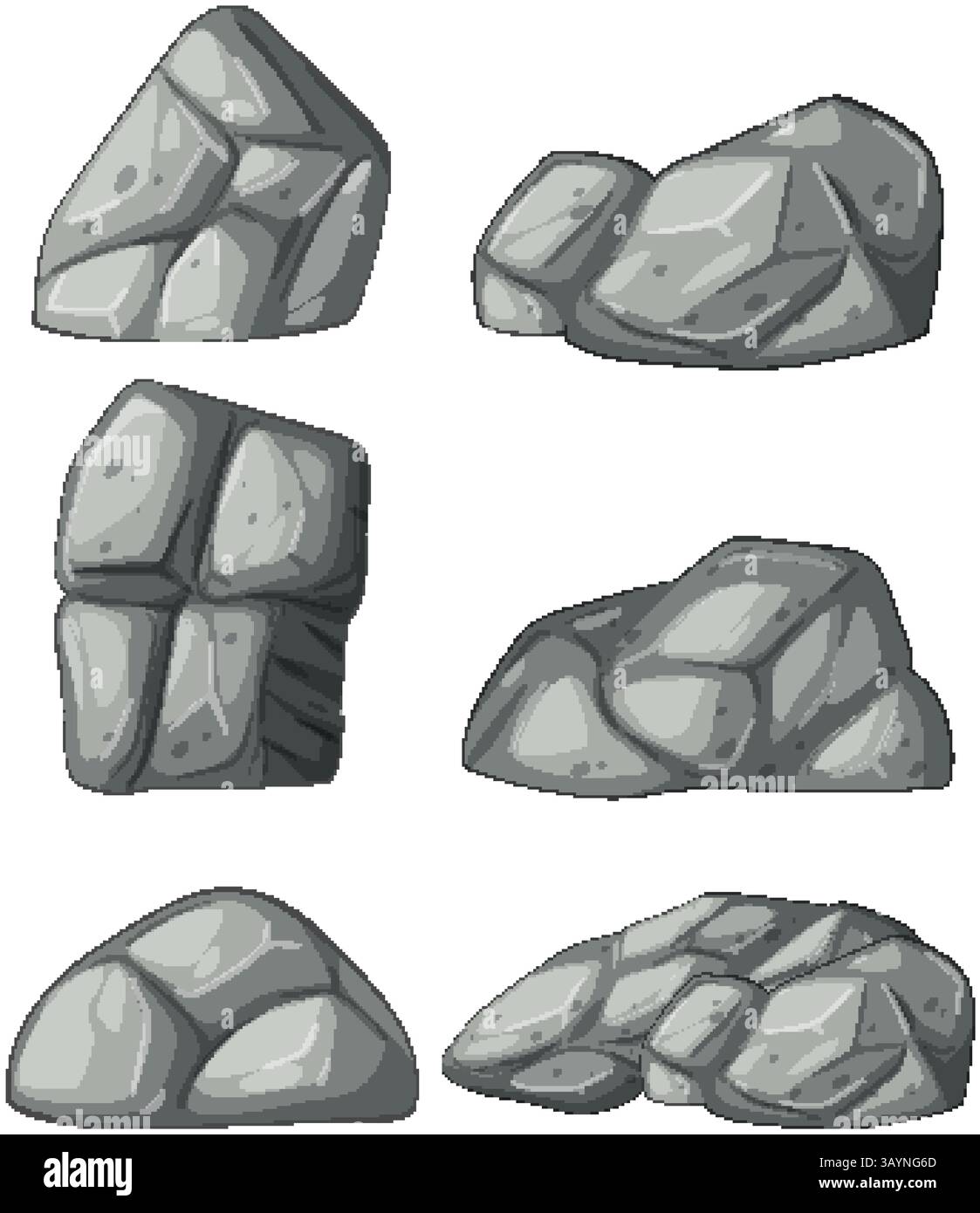 A collection of stylized rock illustrations featuring varied shapes and ...