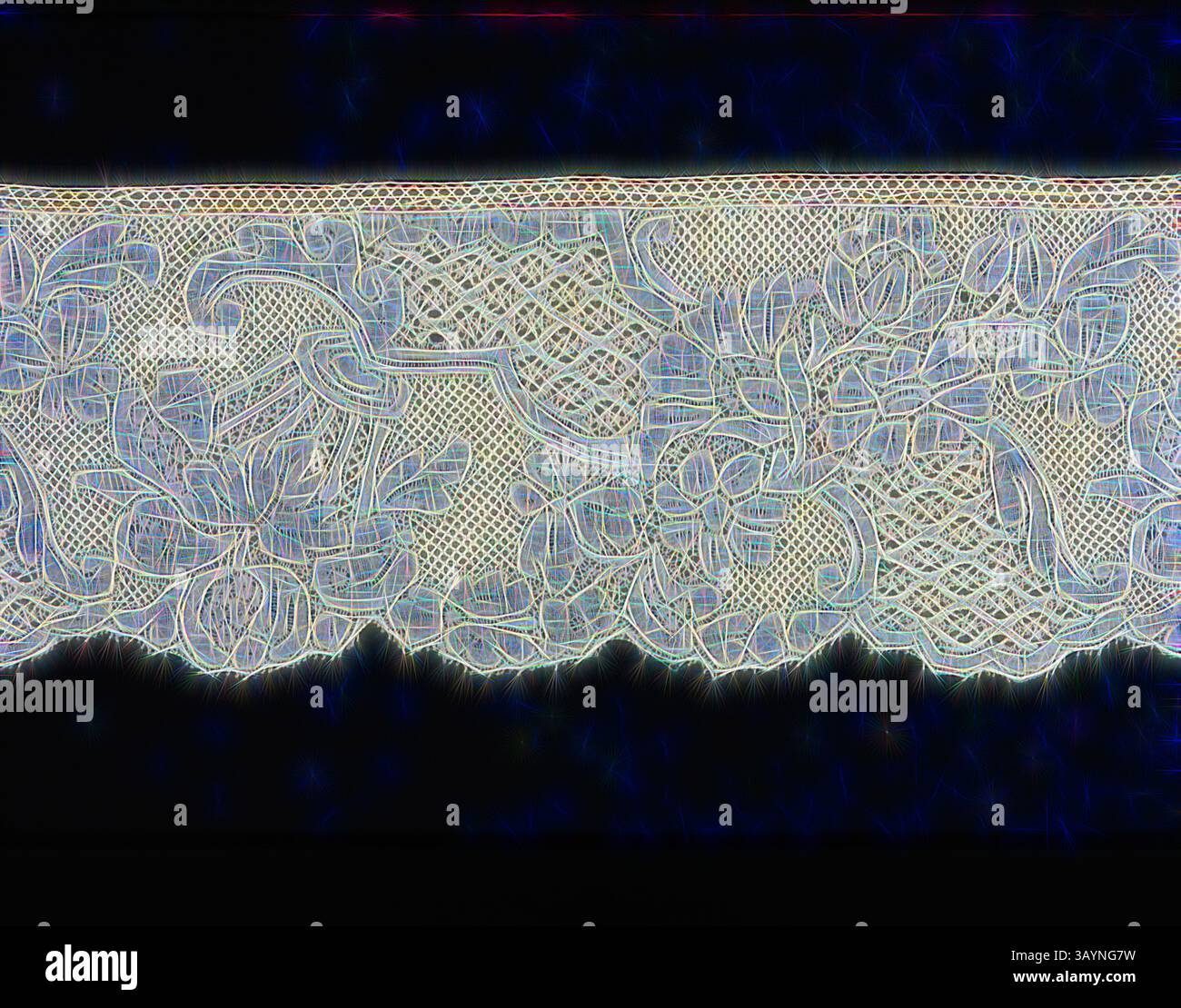 Intricate lace featuring a delicate floral pattern, weaving together ...