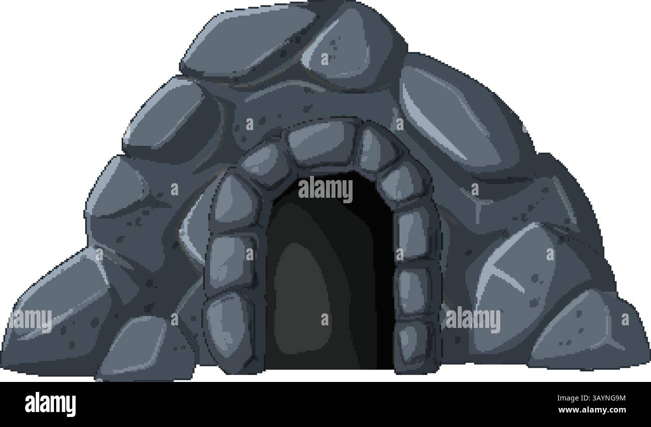 Vector illustration of a stone cave entrance with detailed rock ...