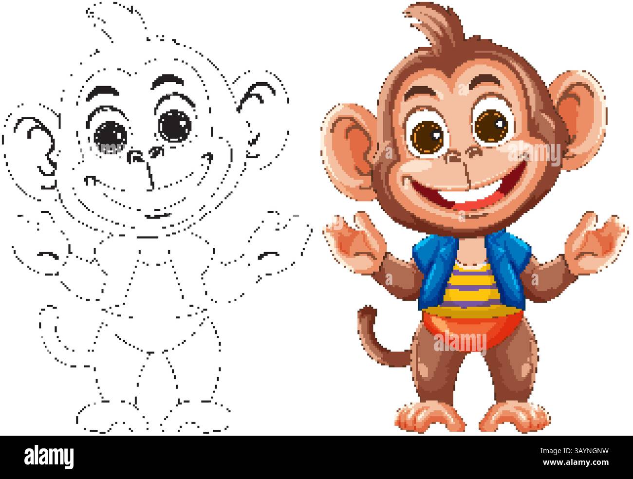Vector illustration of a smiling monkey in vibrant colors and outline ...