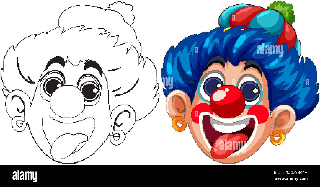 Vibrant clown face illustration with bold colors and detailed linework ...