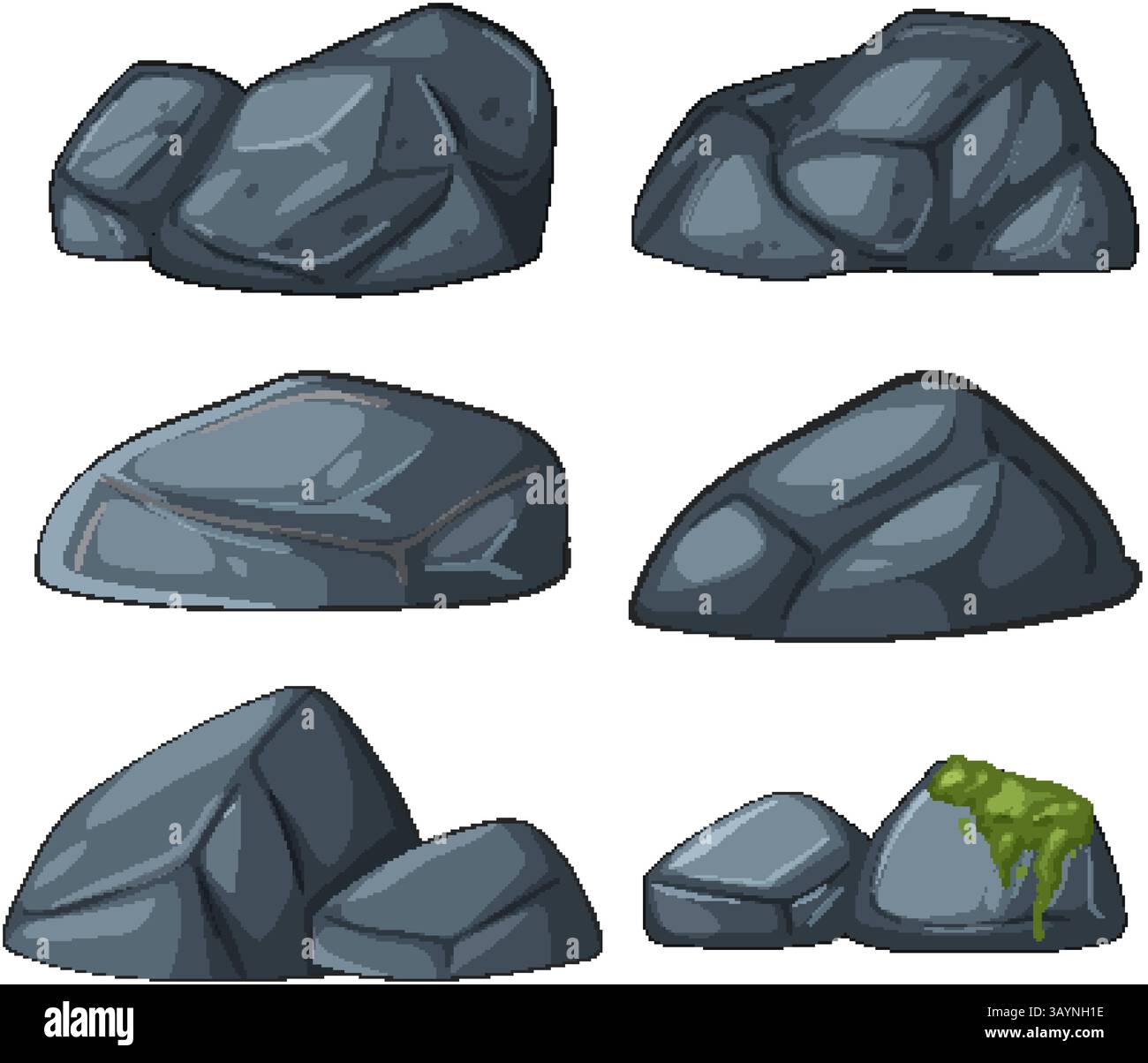 A collection of stylized rock illustrations featuring varied shapes and ...