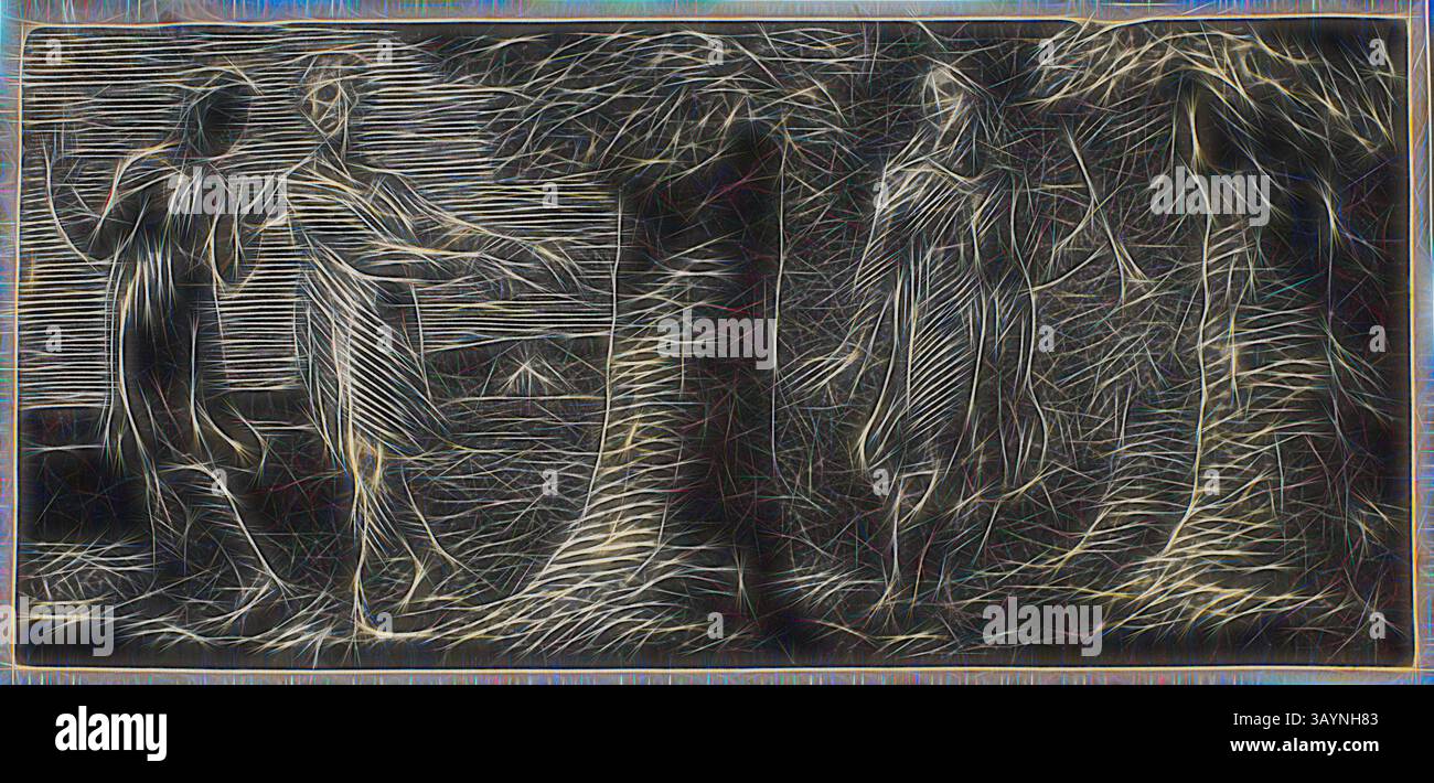 A stylized scene depicts two figures engaged in conversation under the ...