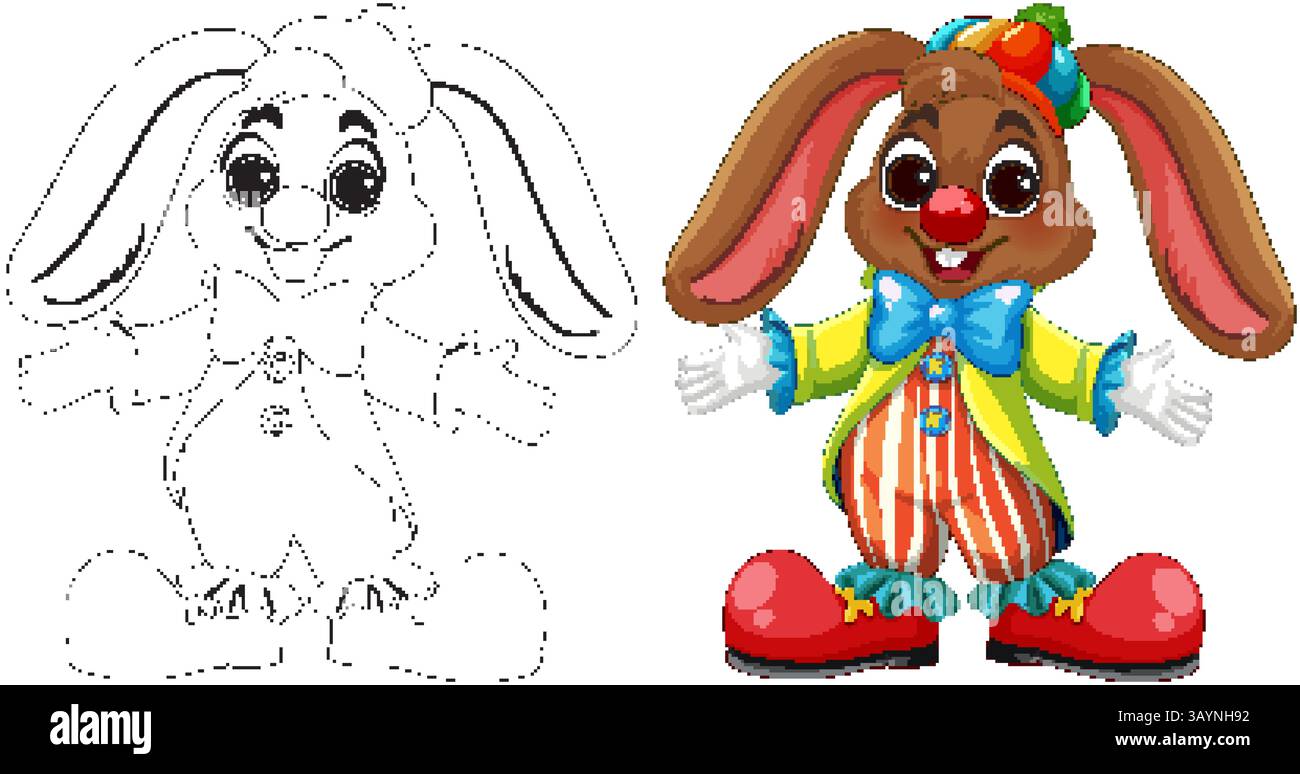 A vibrant vector illustration of a cheerful clown bunny with colorful ...