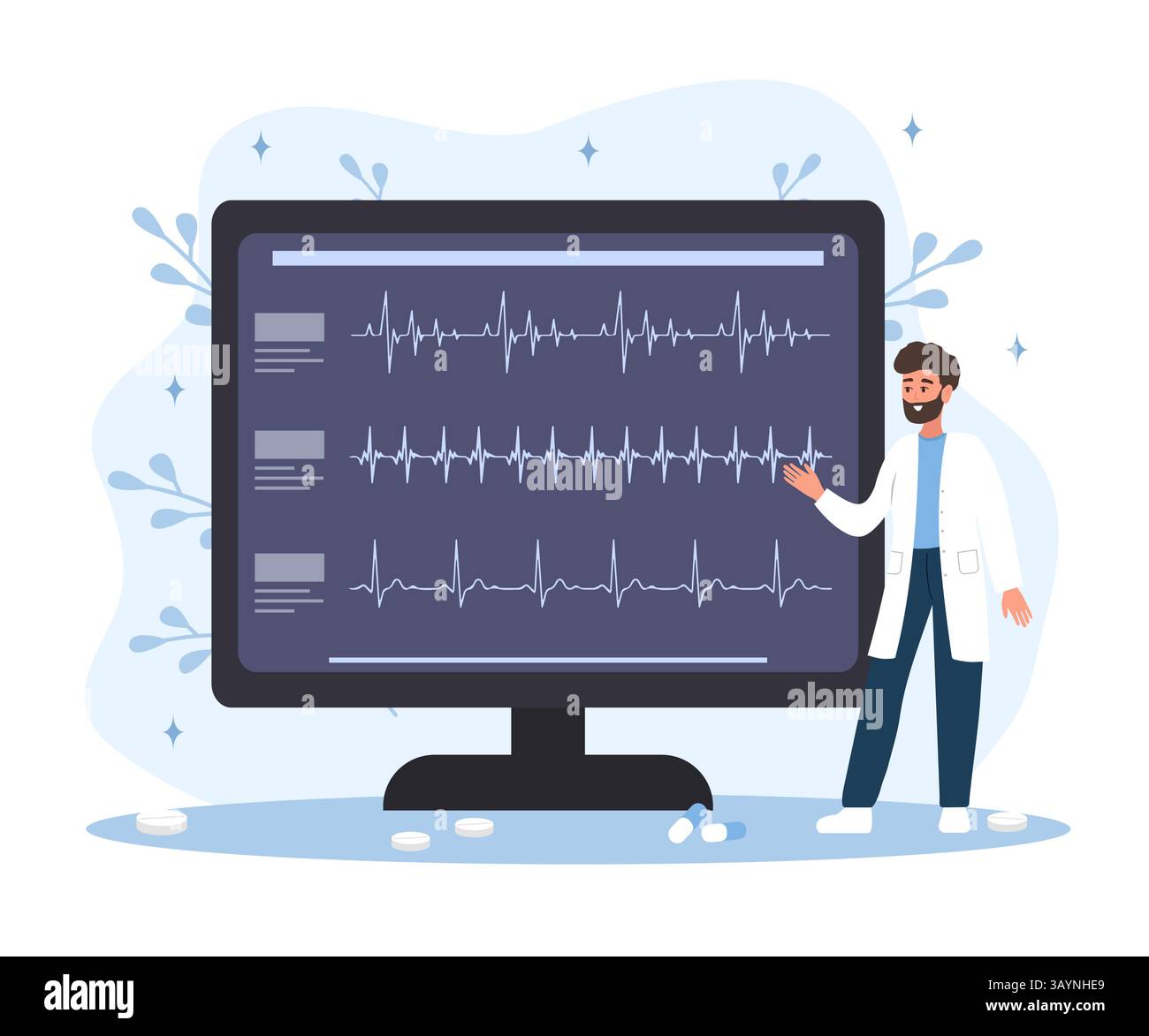 Cardiology concept. Male doctor check ECG, EKG, cardiogram and ...