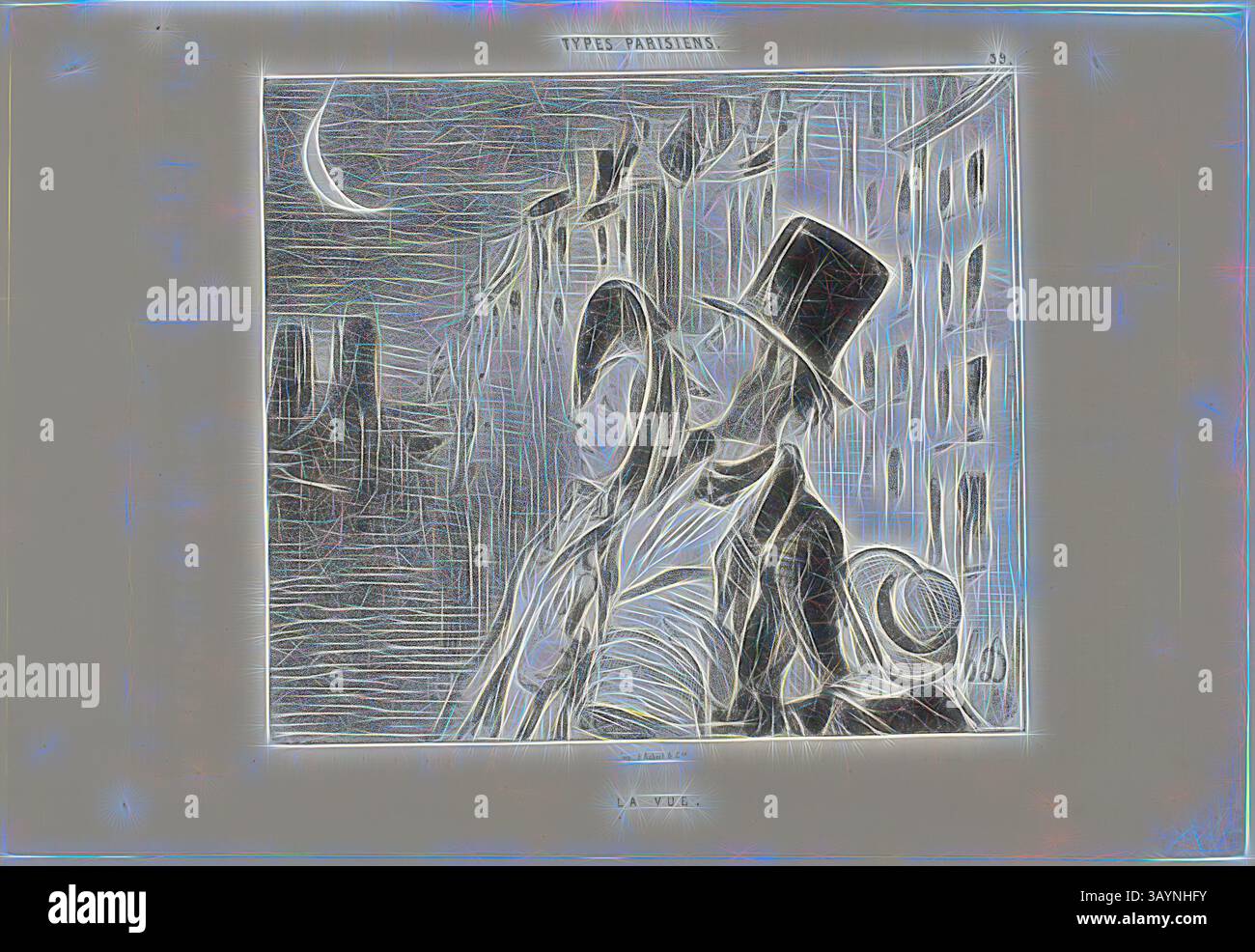 A top-hatted figure stands in a moonlit urban scene, exuding a sense of ...