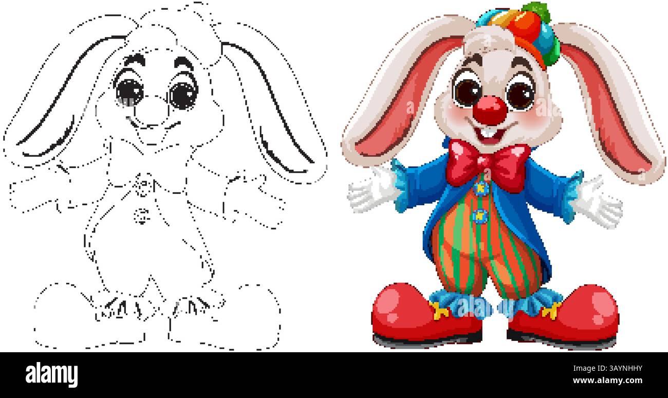 Vector illustration of a cheerful clown rabbit with vibrant colors and ...
