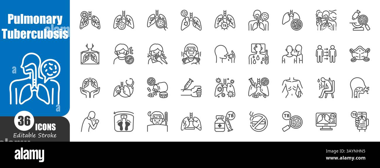 Pulmonary Tuberculosis . Medical outline icon . Editable stroke ...