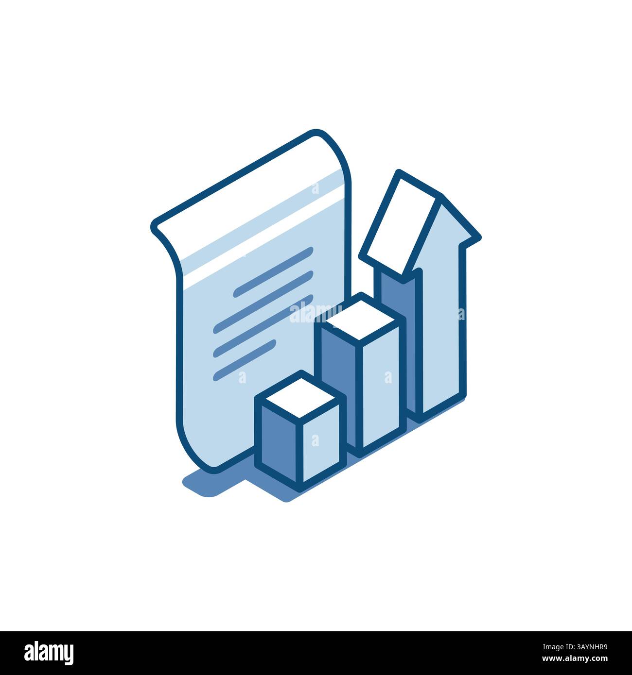 isometric vector linear icon of document and chart, in color on white ...