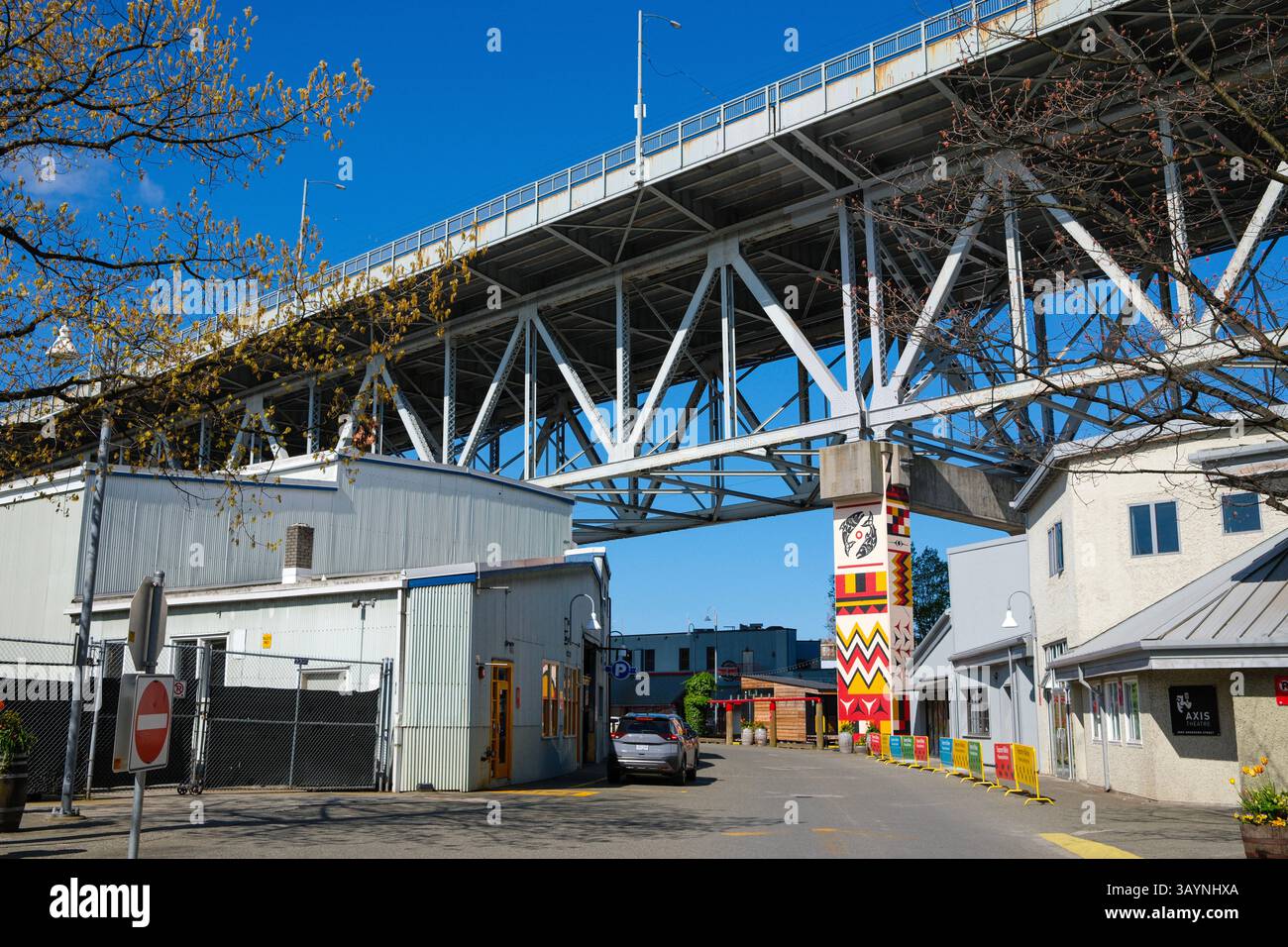 An empty street at Granville Island Public Market in Vancouver, BC with ...
