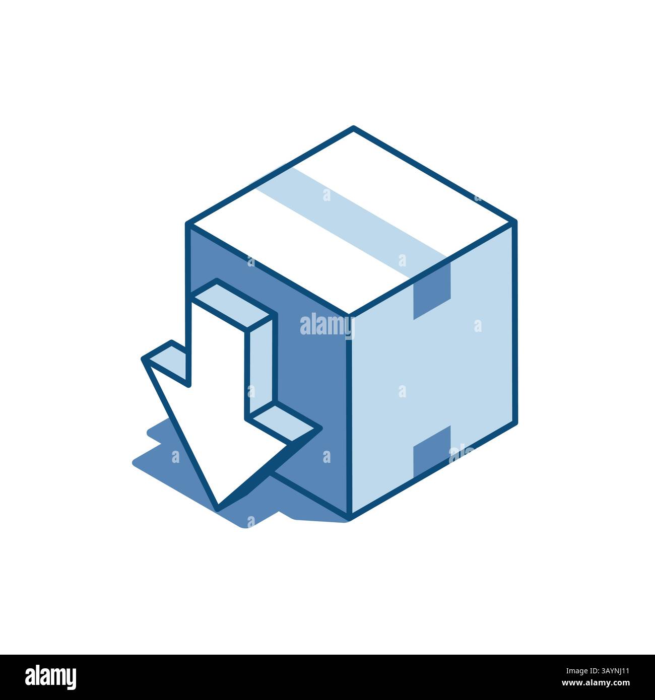 isometric vector linear icon of box and down arrow, in color on white ...