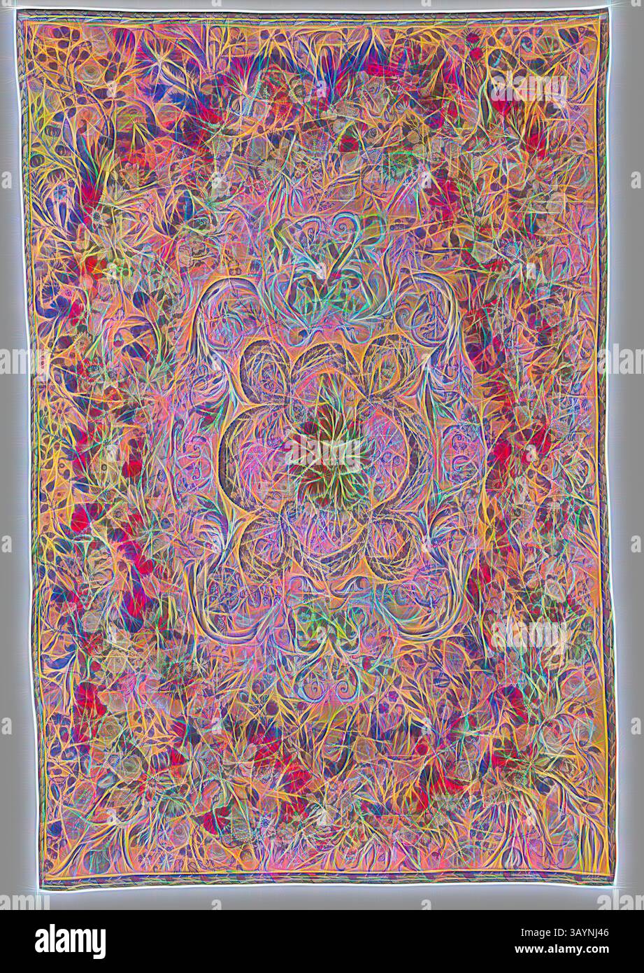 A vibrant tapestry featuring an intricate pattern of swirling floral ...