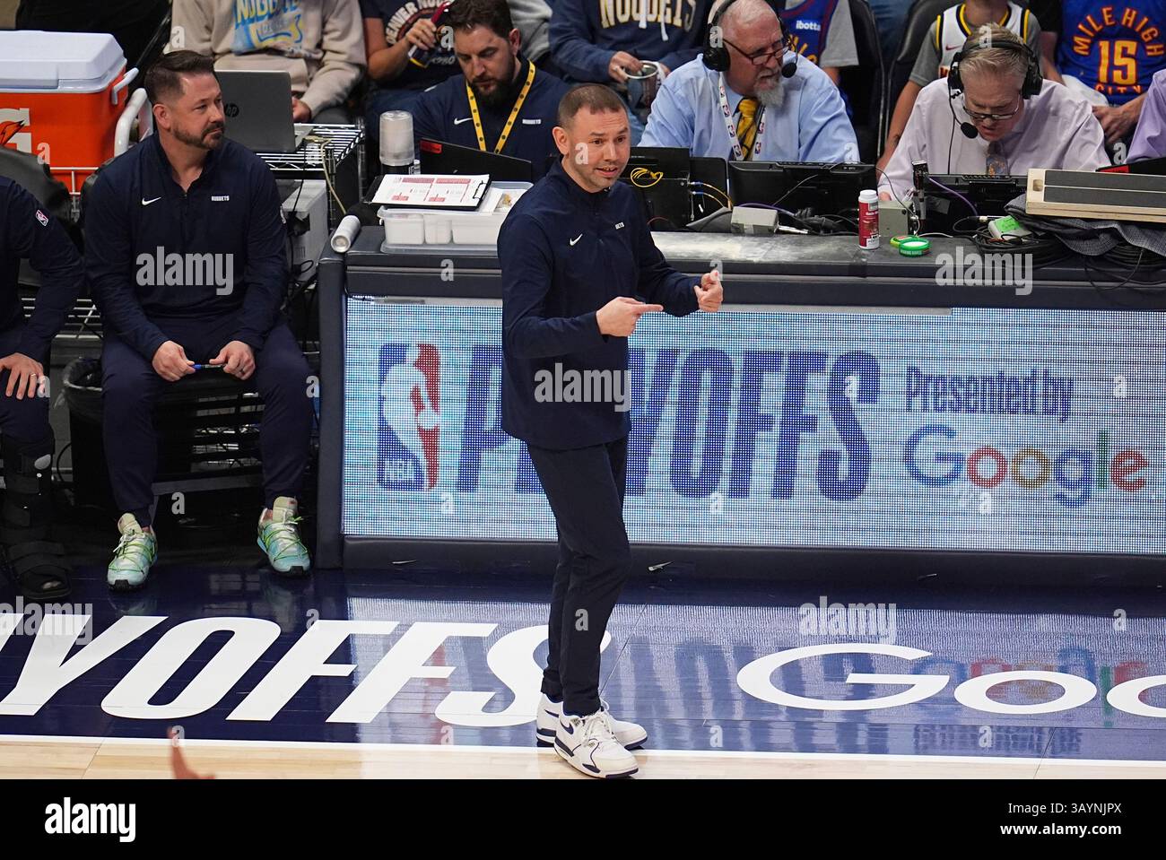 Denver Nuggets head coach David Adelman () in the first half of Game 2 ...