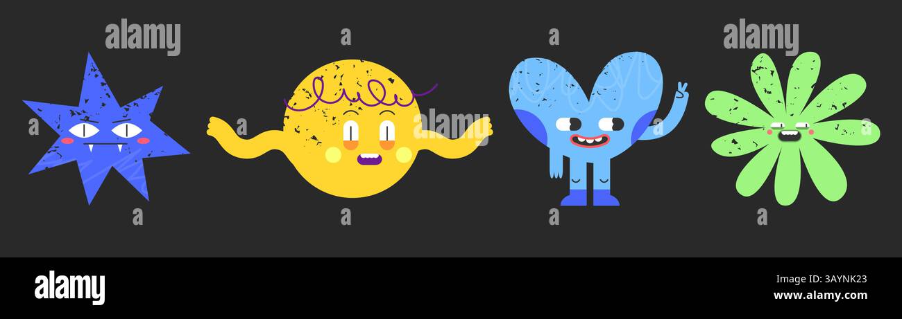 Scary geometric mascots set isolated on black background. Vector ...
