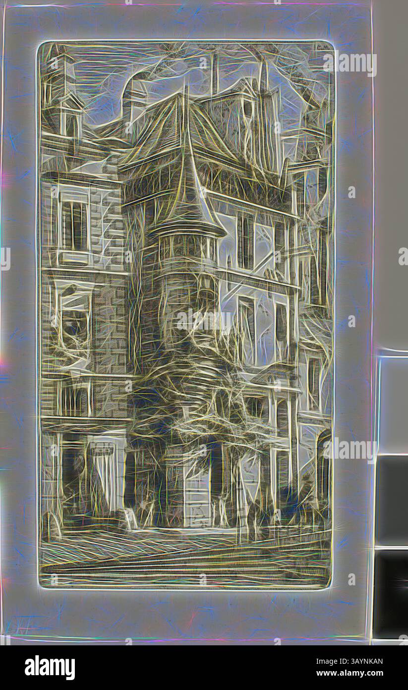 An intricate depiction of a vintage building with ornate architecture ...