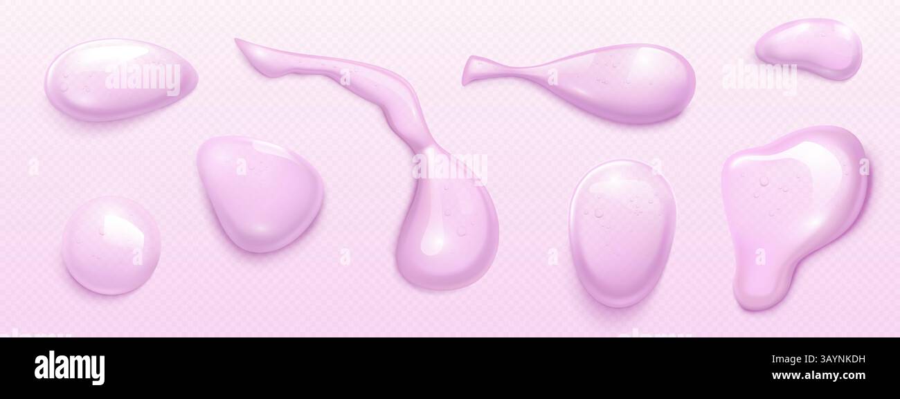 Pink cosmetic gel drops set isolated on transparent background. Vector ...