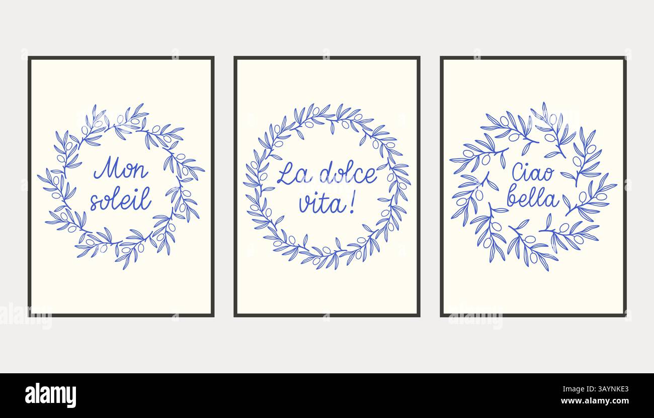 La dolce vita doodles placard or poster set with simple branches ...