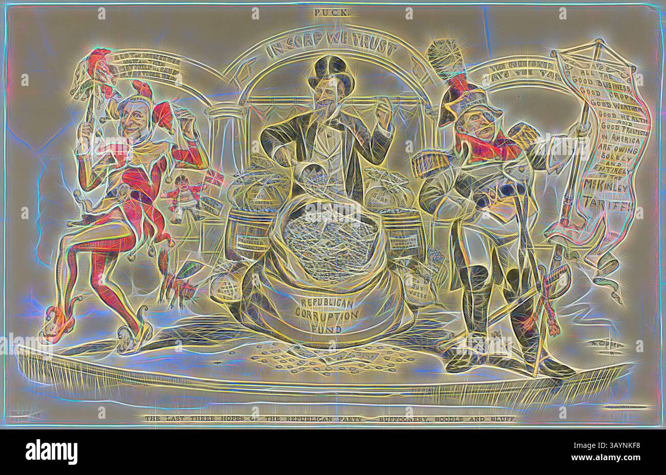 A satirical illustration depicting two jesters, representing political ...