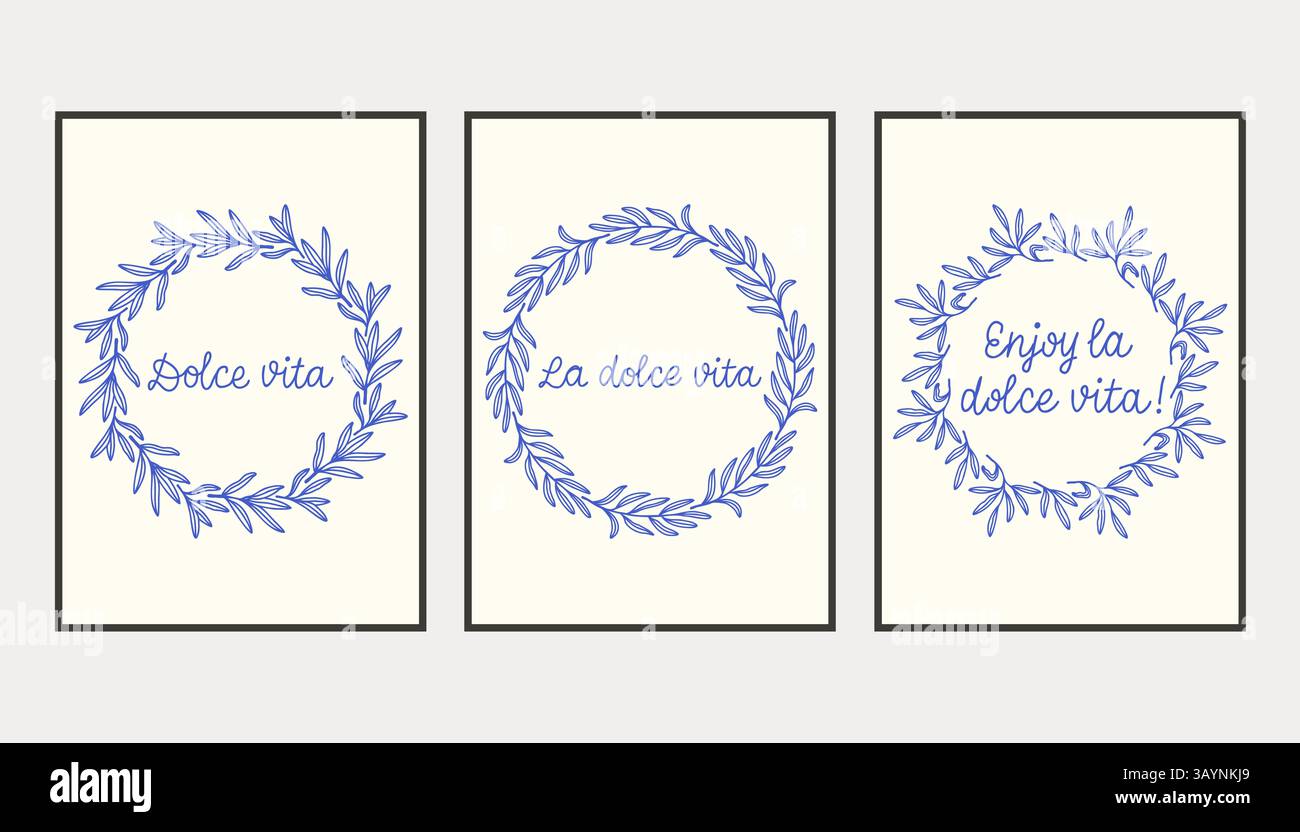 La dolce vita doodles placard or poster set with simple branches ...