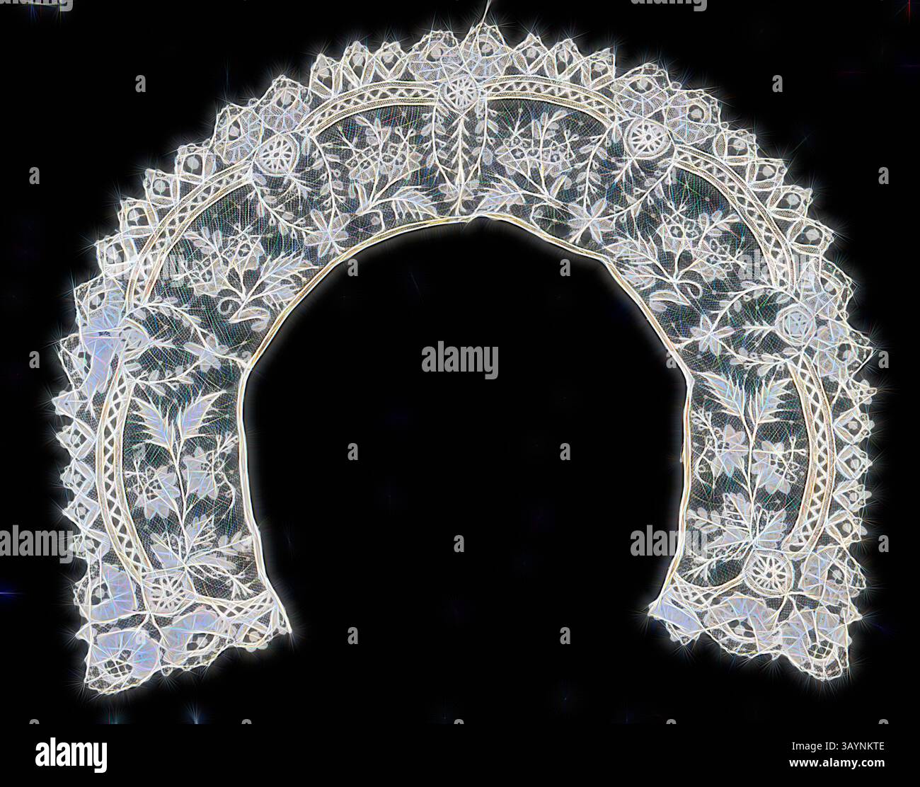 A delicate lace collar adorned with intricate floral patterns and ...