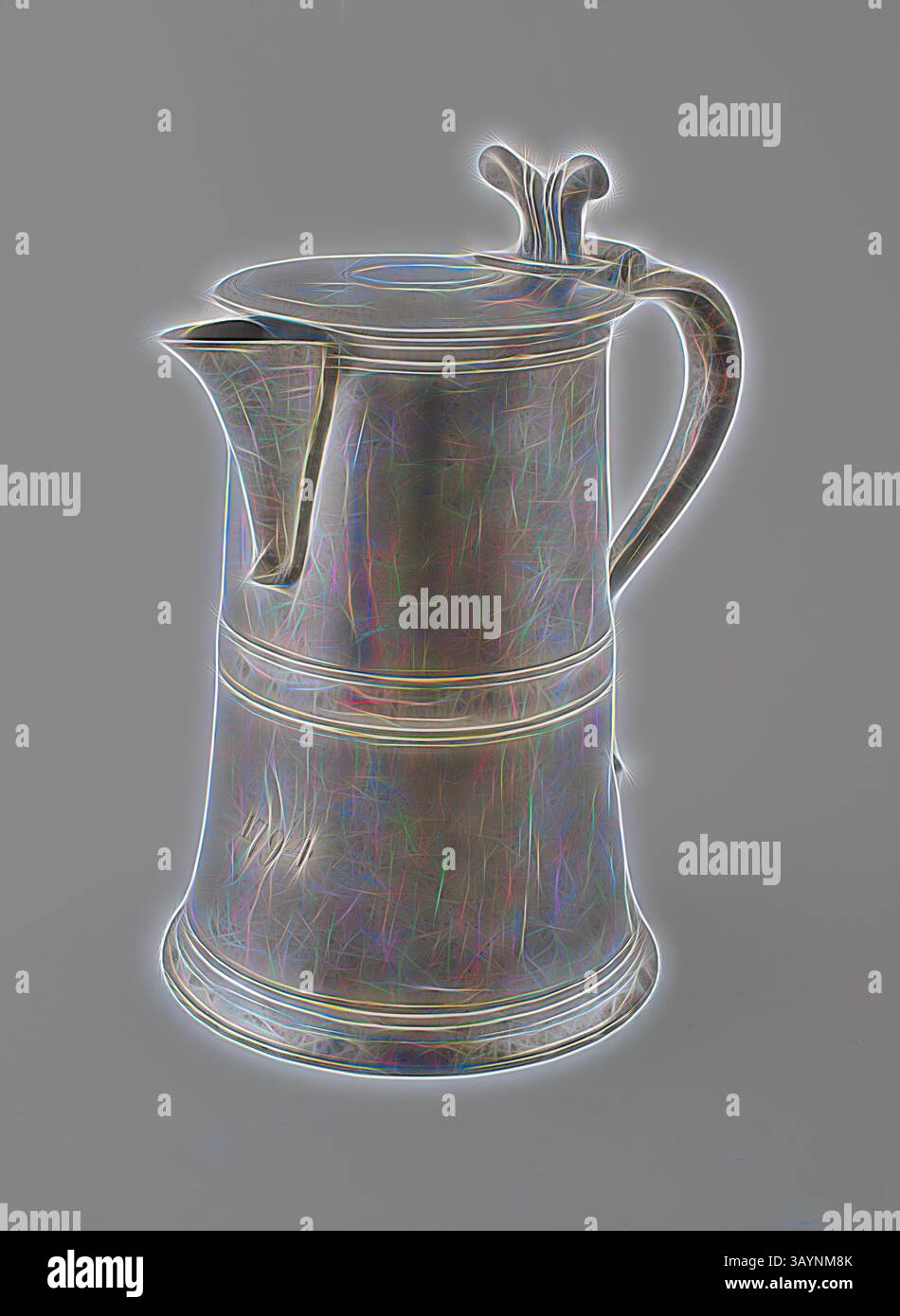 An intricately designed pitcher with a curved handle and a decorative ...