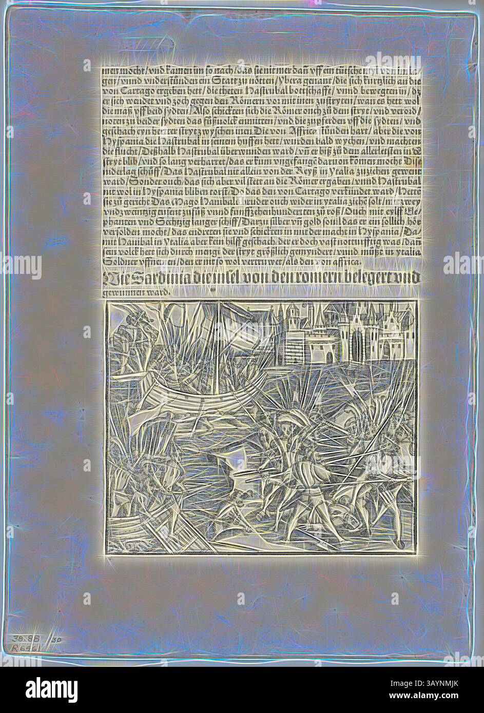 An intricate page featuring a block of text in a stylized font ...