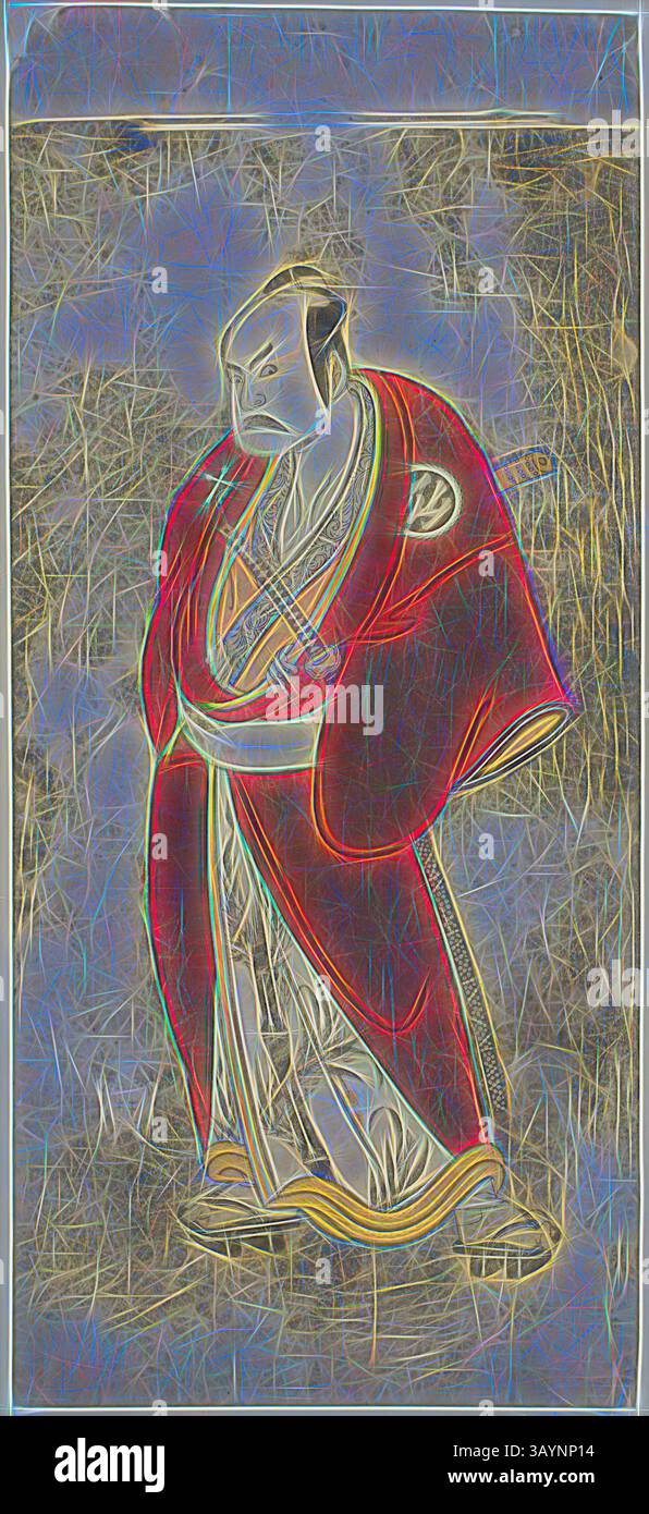 A traditional figure in an elaborate red robe holds a weapon, exuding ...