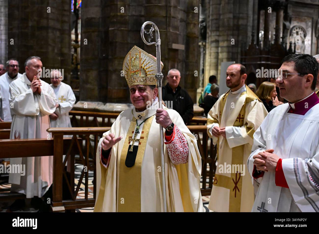 Milan, Italy. 22nd Apr, 2025. Archibishop of Milan, Mario Delpini ...