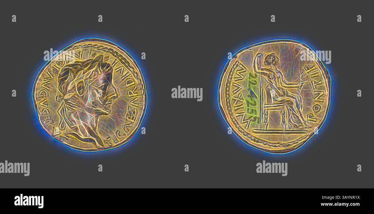 Two ancient coins are displayed, one featuring a profile of a prominent ...