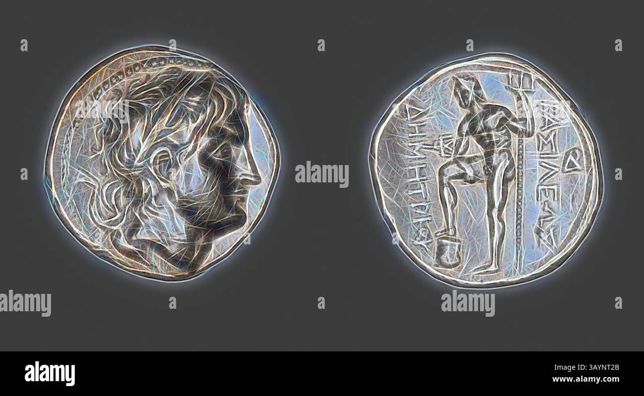 A detailed depiction of two ancient coins featuring intricate designs ...
