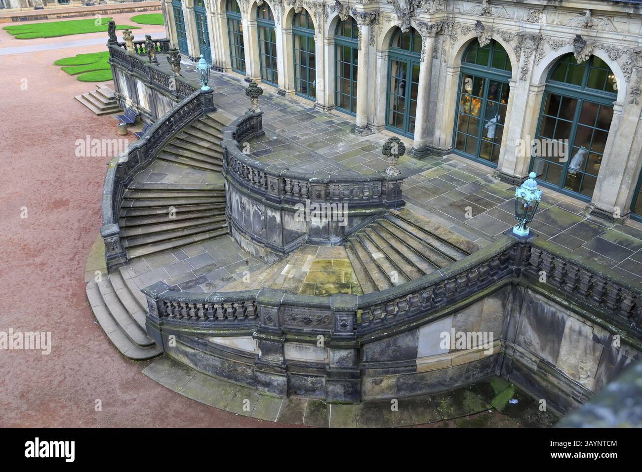 Stairs top view at Zwinger palace and Residenzschloss (city hall) on ...