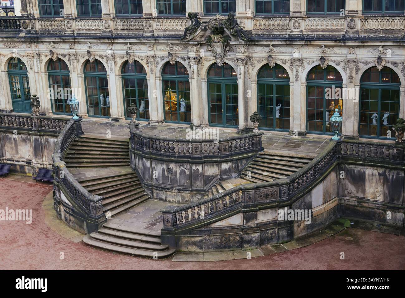 Stairs top view at Zwinger palace and Residenzschloss (city hall) on ...