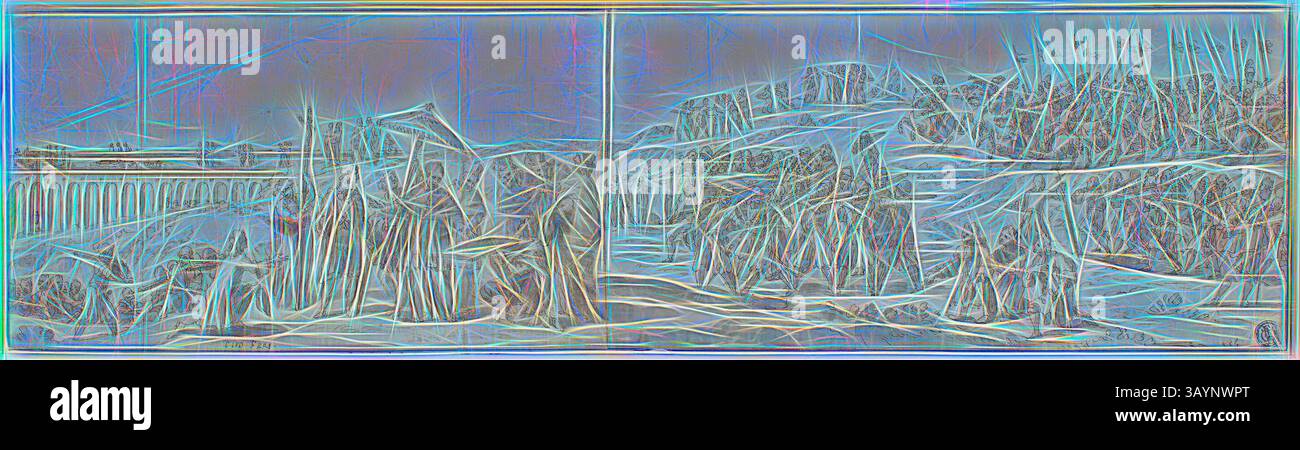 An abstract landscape featuring a dynamic interplay of jagged forms and ...