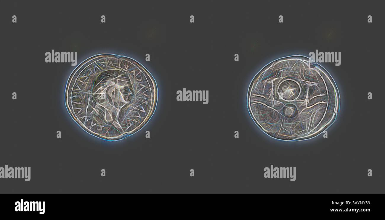 Two intricate coins are depicted, showcasing detailed engravings on ...