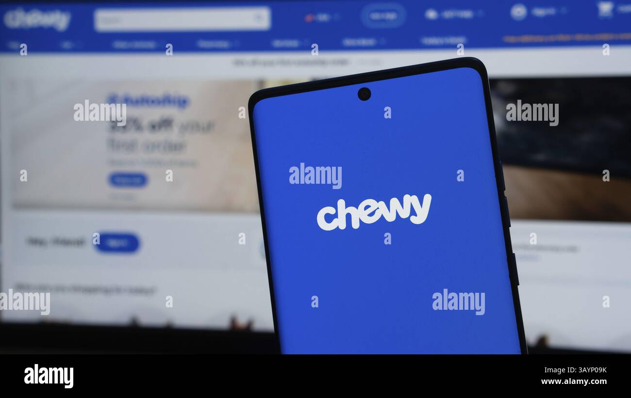 Dhaka, Bangladesh 19 April 2025: View of chewy.com app open on a smart ...